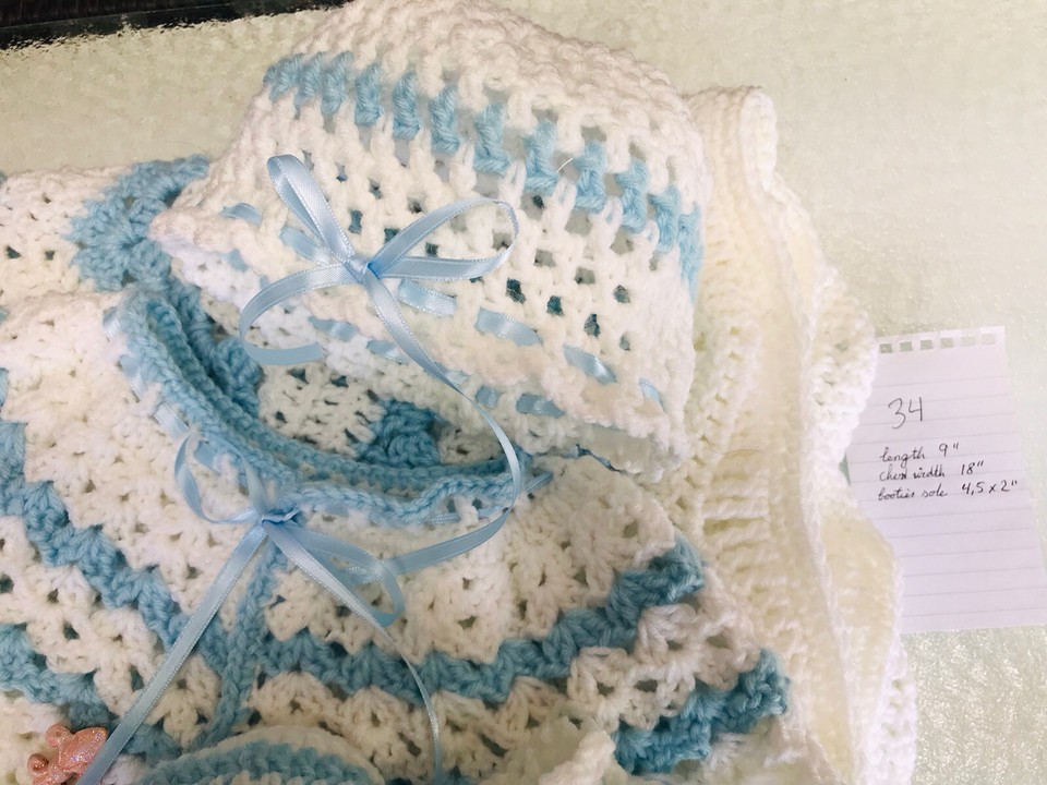 Baby Blanket Booties Jacket & Bonnet Crochet Handmade Newborn 0-12 ...
