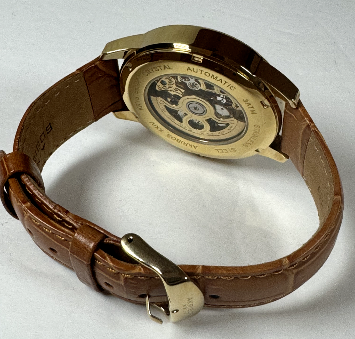 AKRIBOS XVII Men's Automatic Skeleton Watch Gold Tone New in Box | eBay