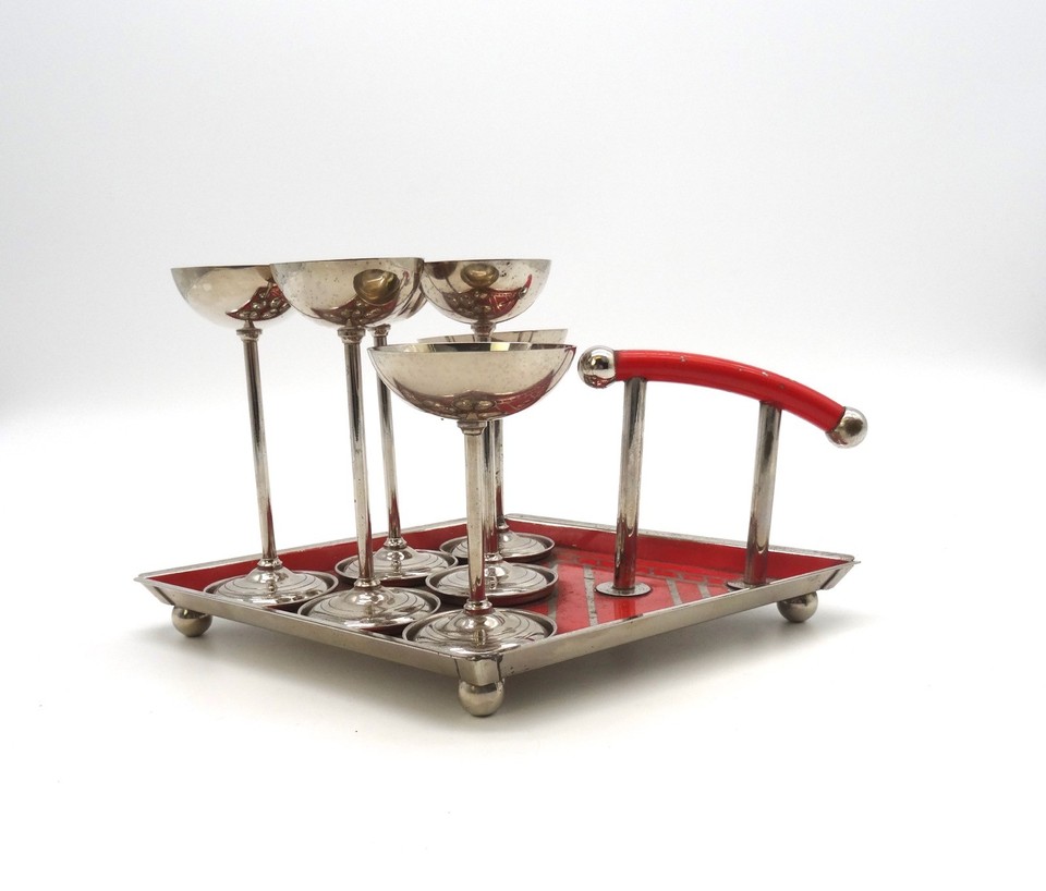 RARE ORIGINAL GERMAN BAUHAUS SUPREMATISM ART DECO VODKA CUPS ON TRAY ...