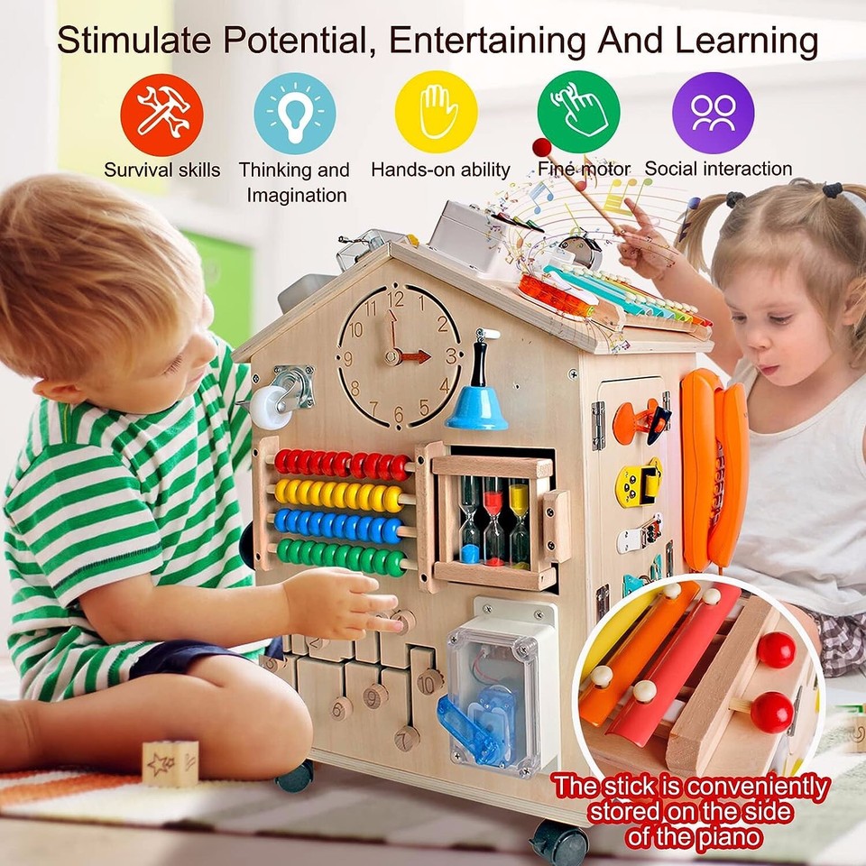 New -- Wooden Busy House, Kids Montessori Sensory Game Educational ...