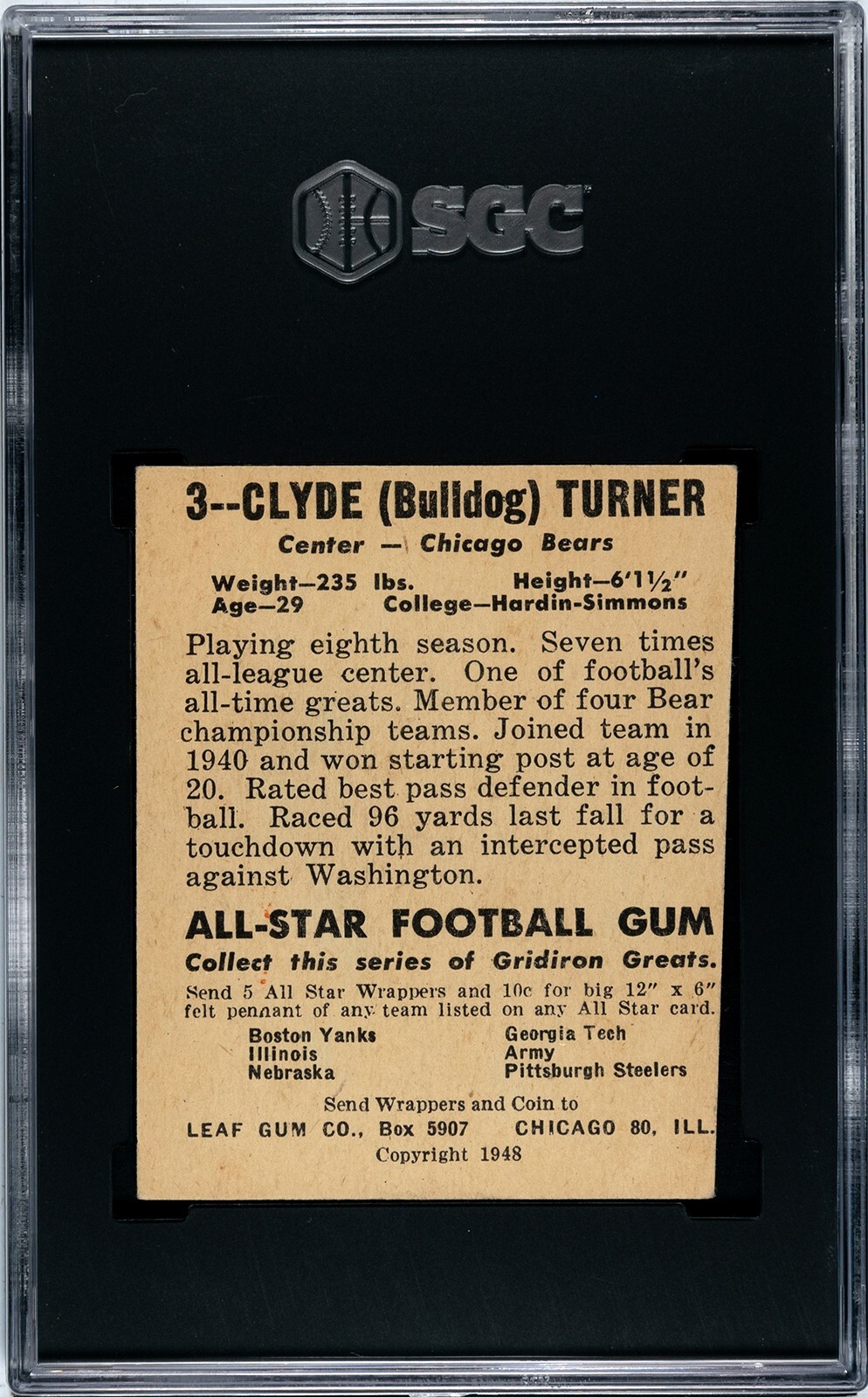 1948 Leaf CLYDE BULLDOG TURNER Bears #3 SGC Authentic | eBay