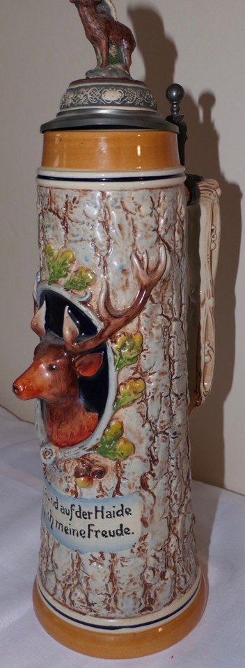GERZ GERMANY HANDGEMALT LARGE LIDDED STEIN STAG MOUNTAIN GOAT 1957 | eBay