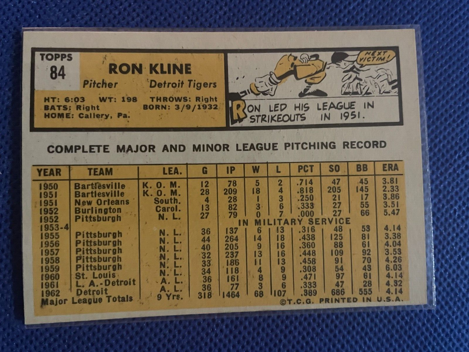 1963 topps # 84 RON KLINE | eBay