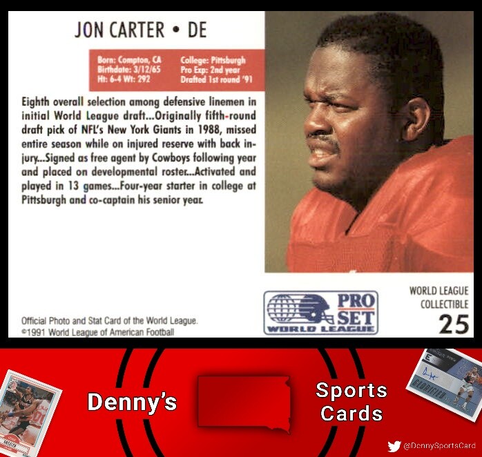 1991 Pro Set #25 Jon Carter Raleigh-Durham Skyhawks Football Card | eBay