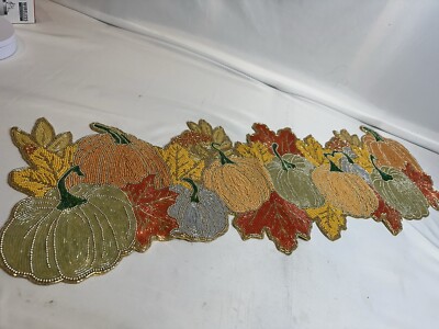 Tahari Beaded Pumpkin Table Runner Harvest Thanksgiving Halloween 13 X ...