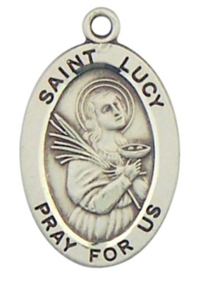 Patron Saint St Lucy 7/8 Inch Oval Sterling Silver Medal on Rhodium ...