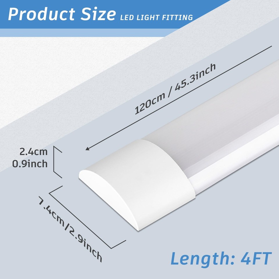 4FT LED Batten Light, Ceiling Surface Mounted Slim LED Tube Lights, 40W ...