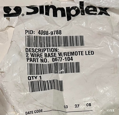 SIMPLEX 4098 9788 2 Wire Detector Base 0677 104 | eBay