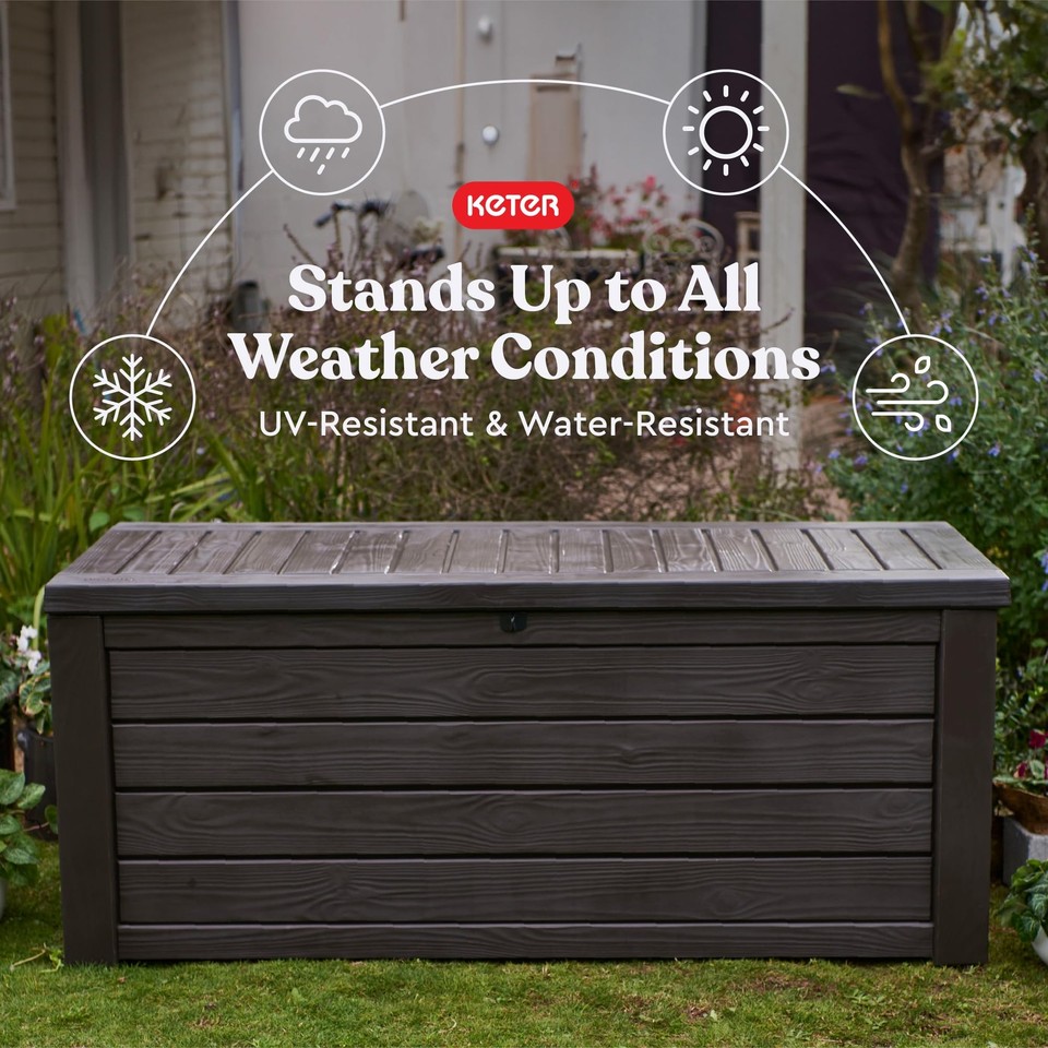 Keter Outdoor Storage Deck Box, 150 Gallon Resin Patio Bin & Bench ...