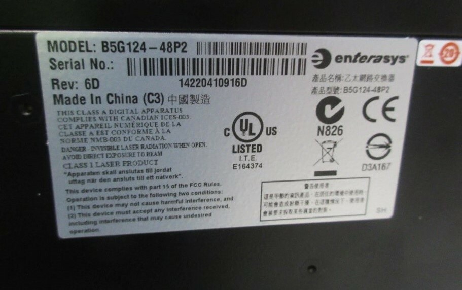 Enterasys B5G124-48P2 B5 48 Port PoE Managed Gigabit Stackable Network ...