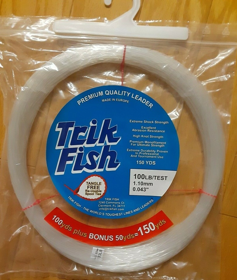 600 yds Lot 4x 100 LB TEST TRIK Line fish saltwater MONO LEADER CLEAR ...