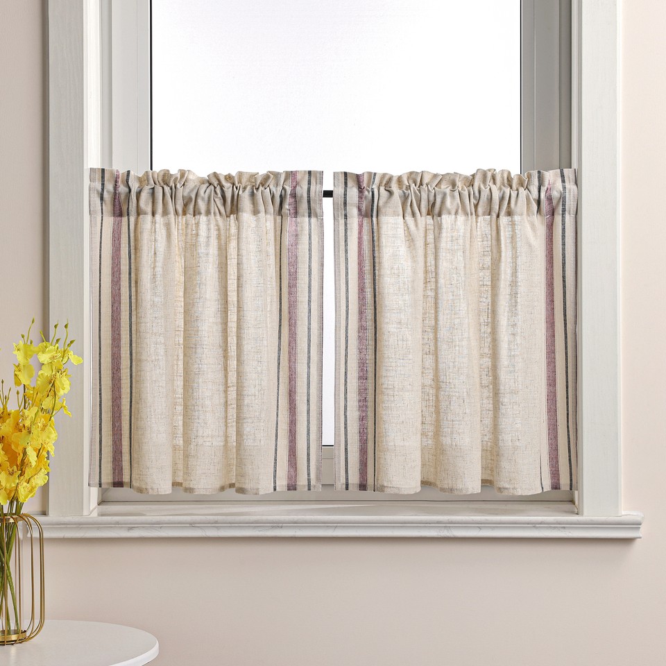 2X Short Curtains Cafe Kitchen Small Flax Net Curtain Valance Window ...