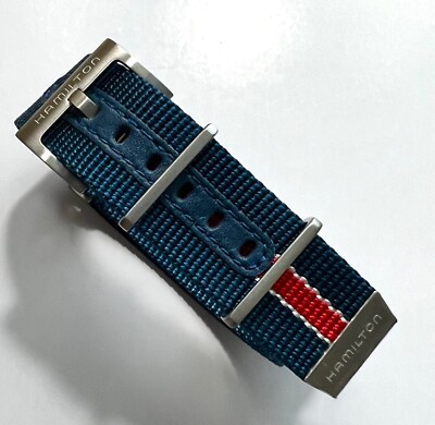 Original Hamilton 22mm PanEurop Blue / Red Nylon Fabric Watch Band ...