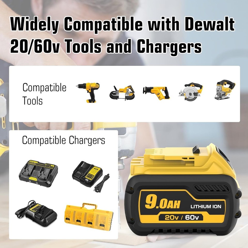 2Pack 9.0Ah for DeWalt FLEXVOLT 20V/60V MAX Battery Lithium-ion DCB609 ...