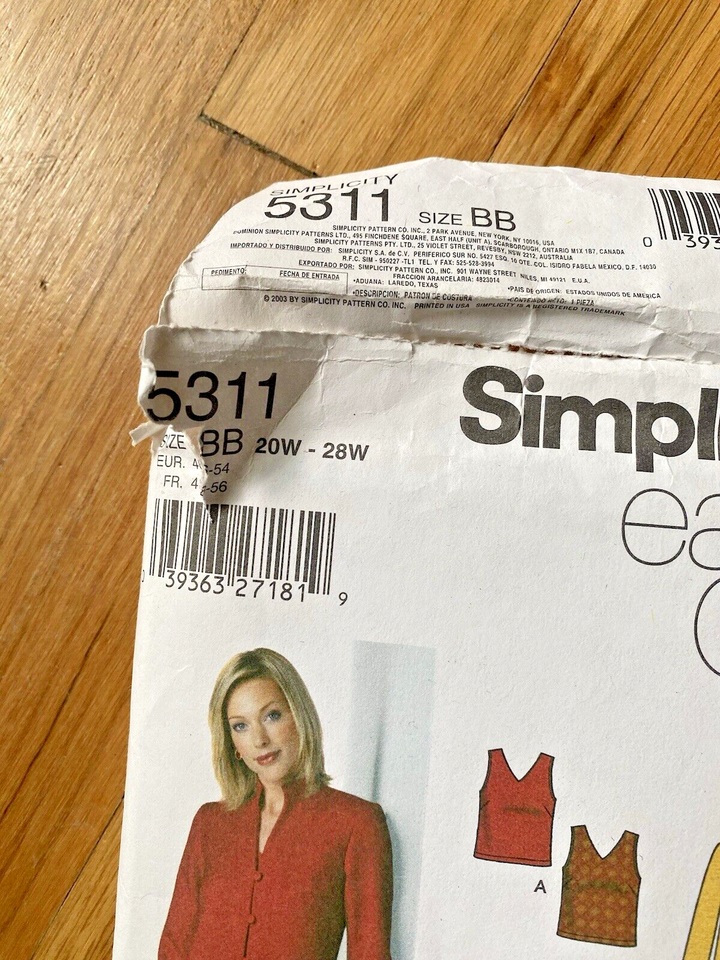 Simplicity Misses' Top,Skirt,Pants,Coat,Jacket,Bag Pattern 5311 20W-28W ...