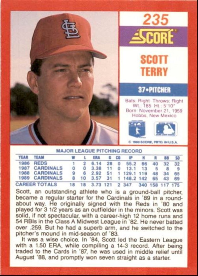 1990 Score Scott Terry St. Louis Cardinals #235 | eBay