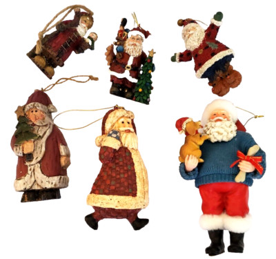 Six Assorted Resin Santa Claus Ornaments 7" to 3" Tall | eBay