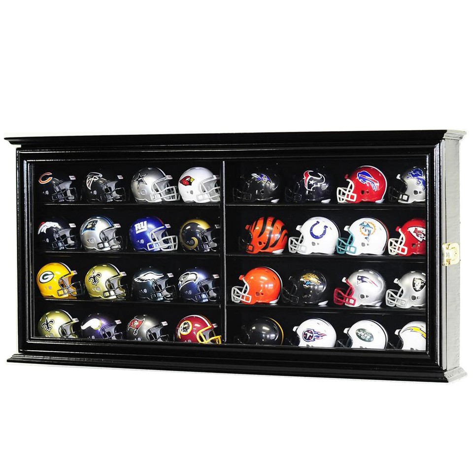 32 Pocket Pro NFL Mini Helmet Helmets Display Case Wall Cabinet 2 SIDES ...
