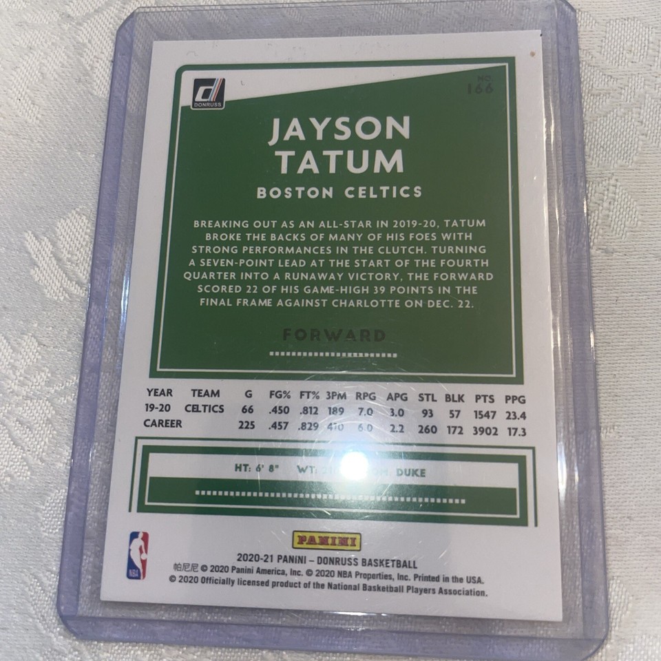 2020-2021 Jayson Tatum #166 Donruss Basketball Purple laser /99 Celtics ...