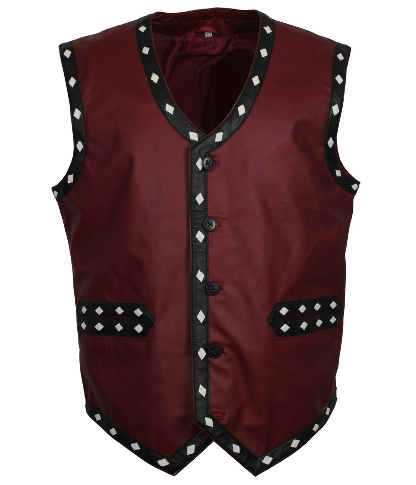 The Warriors Movie Vest Genuine Leather James Ajax Maroon Cosplay ...
