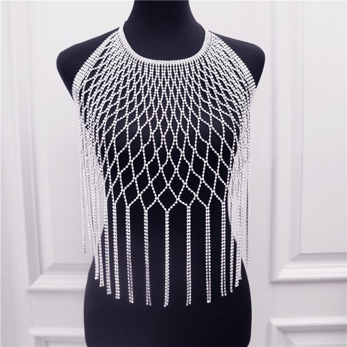 Mesh Crystal Bralette Sexy Fringe Body Jewelry Bling Rhinestone Body ...