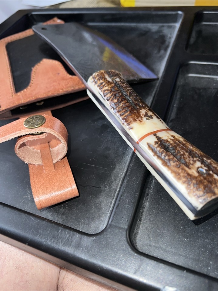 Meat Cleaver Hand Forged W/Case STAG Grips Razor Blade Full Tang Many ...