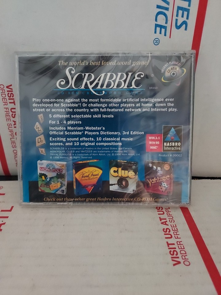 SEALED Scrabble CD Rom PC Crossword Game 1996 Hasbro Milton Bradley ...