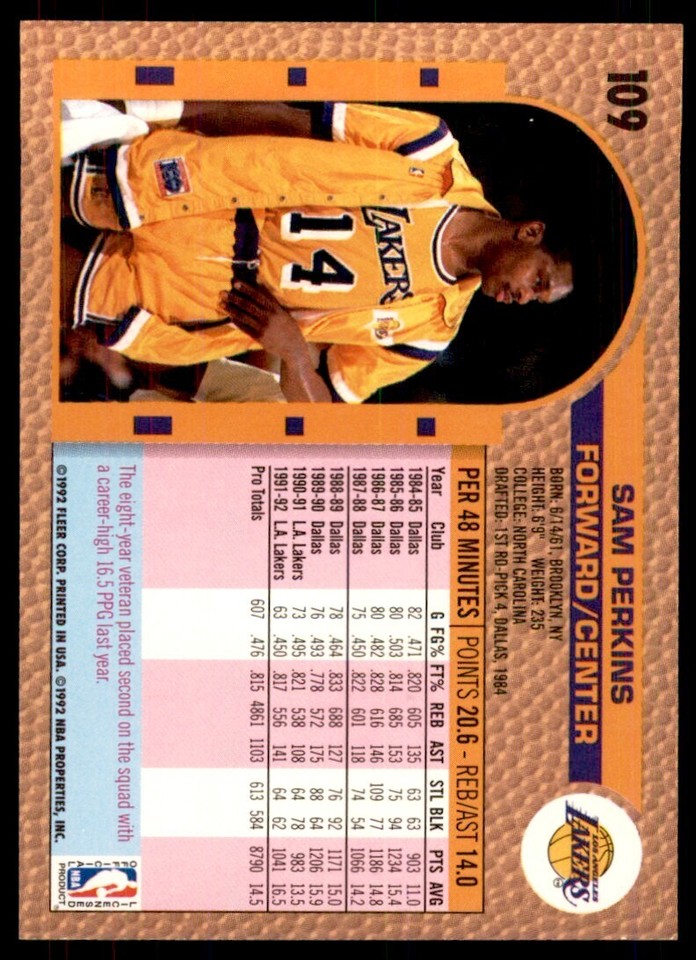 1992-93 Fleer Sam Perkins Basketball Cards #109 | eBay