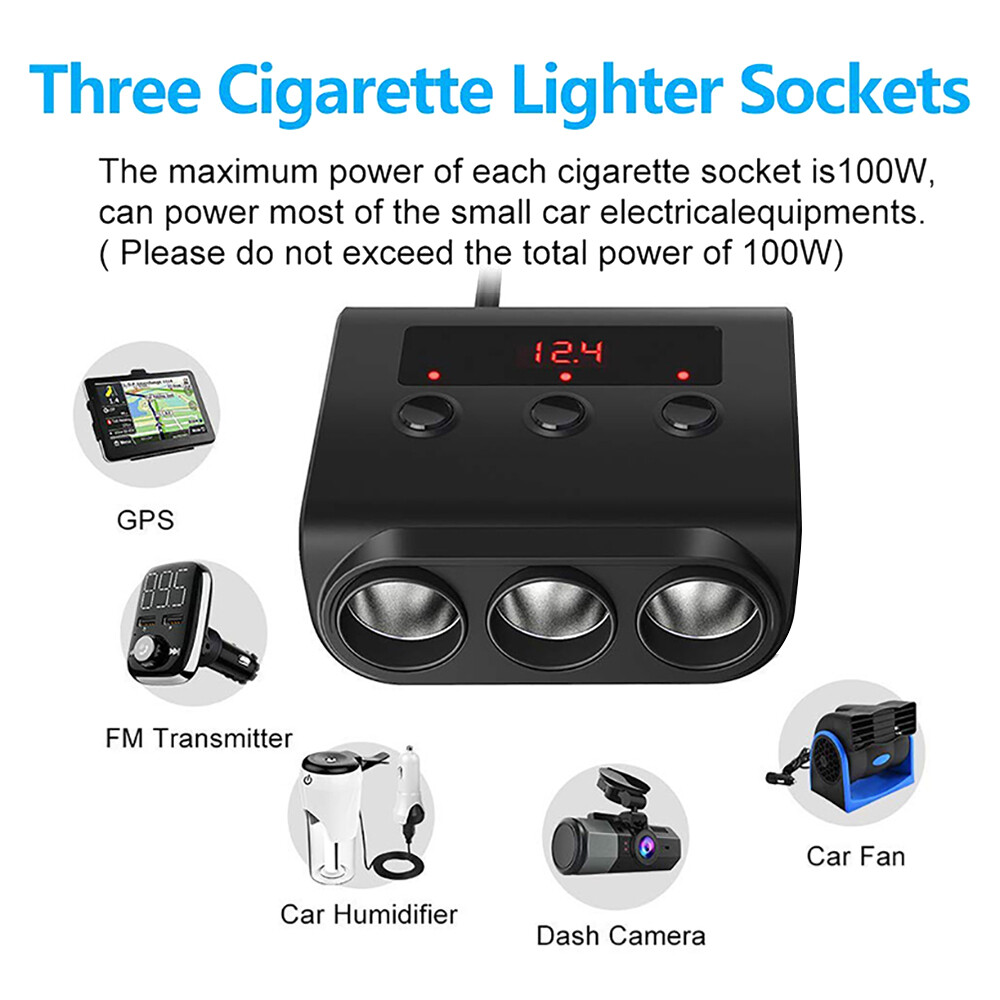USB 3 Way Multi Socket Car Cigarette Lighter Splitter Charger 12V 24V ...