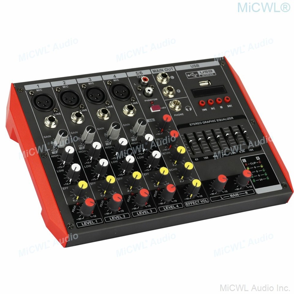 6 Channel Professional Microphone Mixing Console Sound Mixer Bluetooth ...