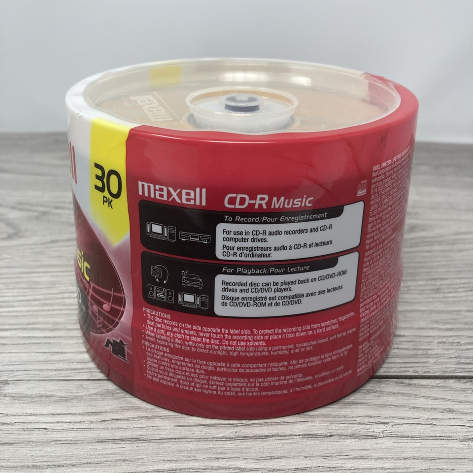 CD-R Blank Media 30 Pack Spindle Maxell Audio Music 32x 80 Minute 700MB ...
