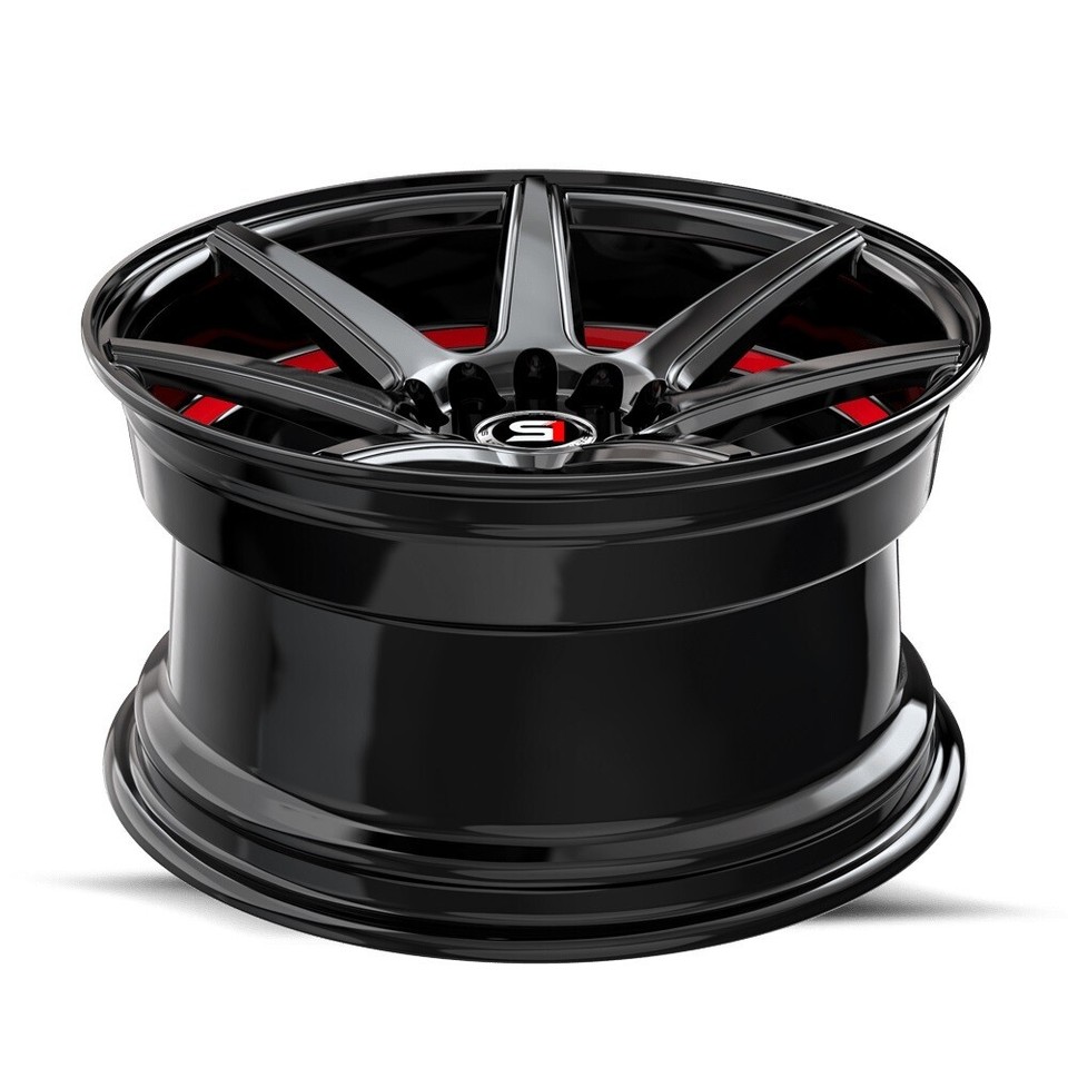 Set 4 17" Spec-1 SP-73 Gloss Black Red Undercut 17x7.5 Wheels 5x4.5 ...