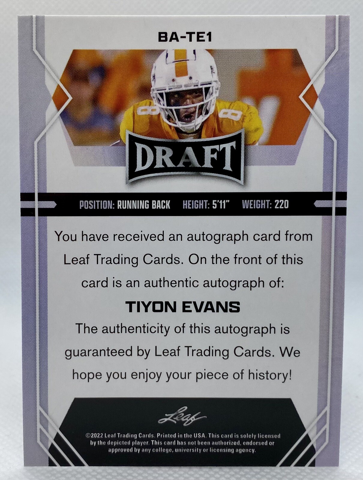 TIYON EVANS 2022 LEAF DRAFT AUTO Blue PARALLEL #BA-TE1 Carolina ...