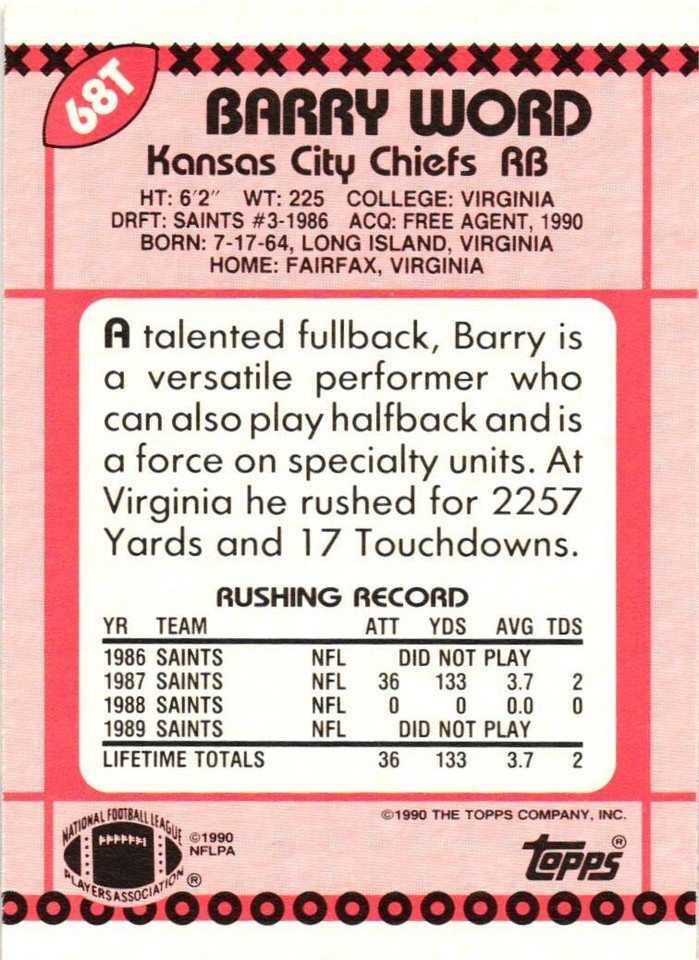 1990 TOPPS TRADED BARRY WORD #68T CARD $0.99 VALUE BOX | eBay