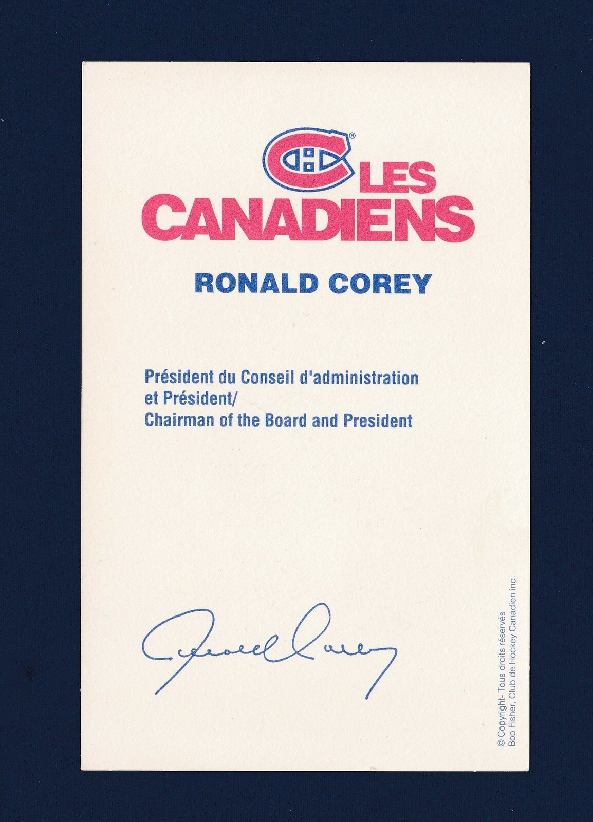 Ronald Corey signed Montreal Canadiens team issued hockey postcard | eBay