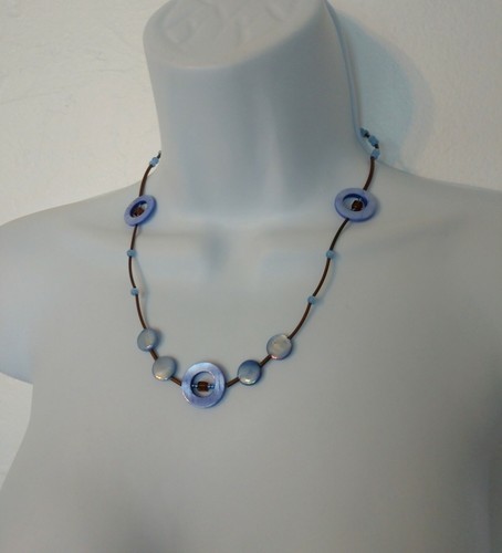 Periwinkle Blue and Brown Necklace , Agate & Shell With Copper Plated ...