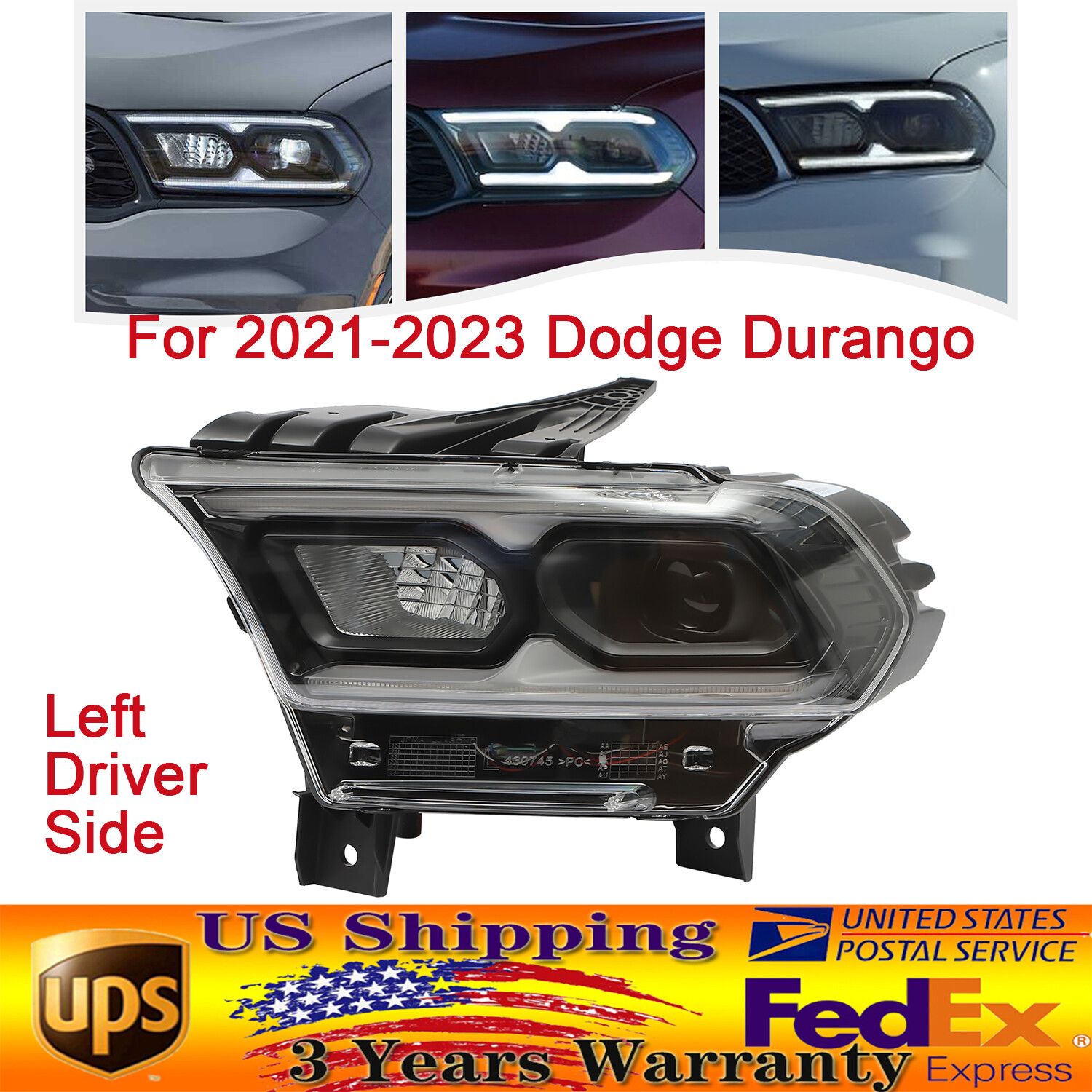 68433779AF Full LED Headlight For Dodge Durango 2021-2023 Black LH ...
