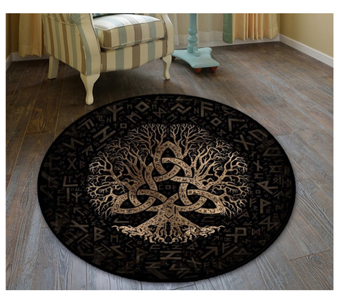 Viking Carpet Viking Tree Of Life Viking Runes Rug Carpet 120 x 120CM ...