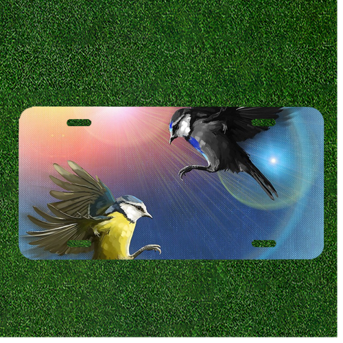 Custom Personalized License Plate Auto Tag With Two Colorful Birds ...