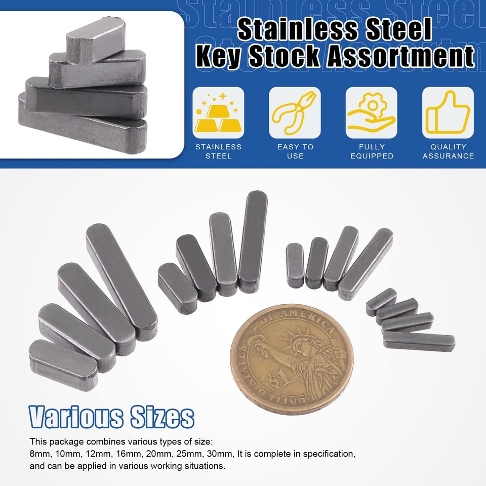 Glarks 140Pcs 16 Sizes Key Stock Keystock Assortment Kit, 8mm 10mm 12mm ...