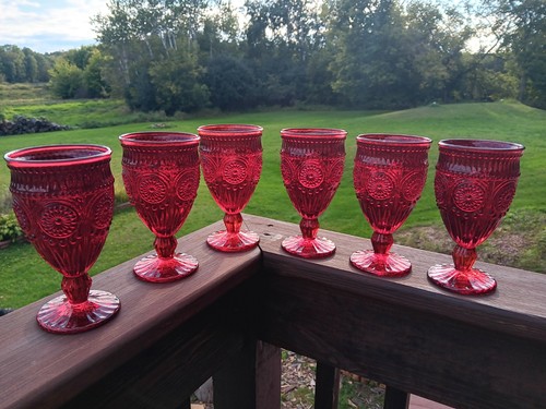 Set Of 6 Pioneer Woman Adeline Ruby Red Glass Goblets Stemmed | eBay