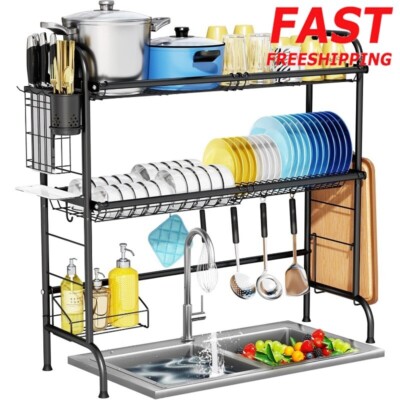 Over The Sink Dish Drying Rack Drainers 3-Tier Holder Kitchen Stainless ...