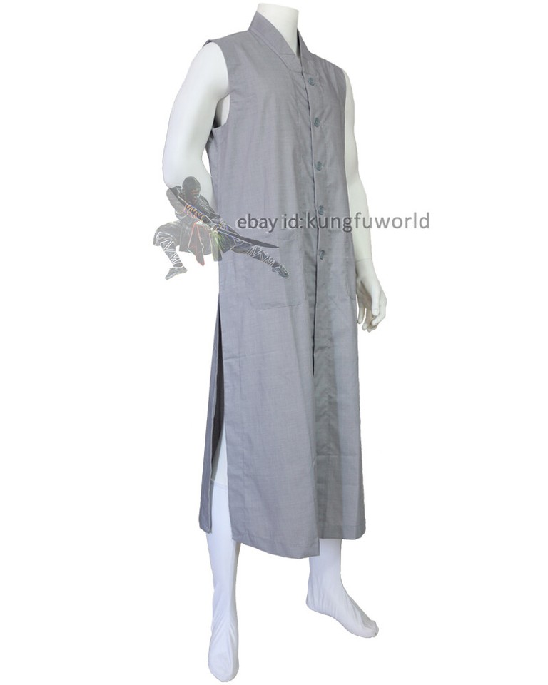Shaolin Buddhist Monk Dress Kung fu Robe Long Vest Meditation Uniform ...
