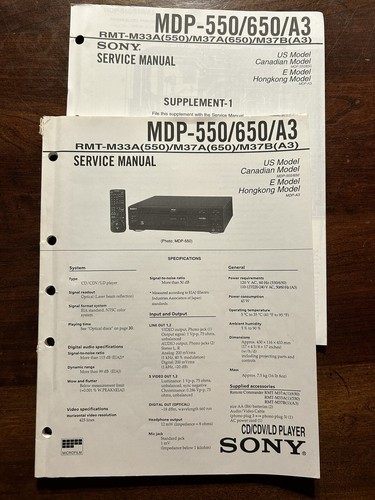 Sony MDP-550 MDP-650 CD CDV LD Player Service Manual Original Genuine ...