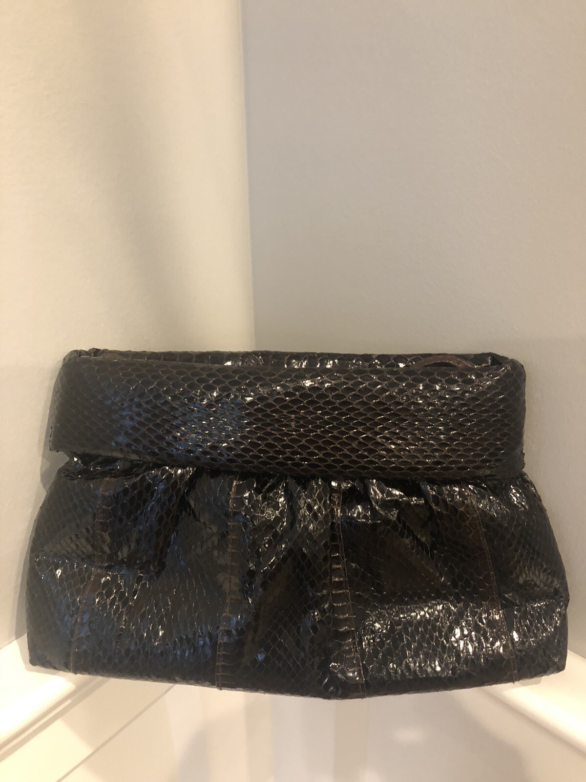 Clemente Vintage Purse Brown Snake Skin 1970s Clutch/… - Gem