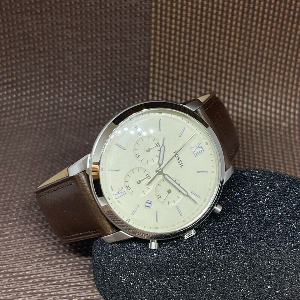 Fossil FS5380 Neutra Chronograph Brown Leather Cream Dial Analog Men's ...