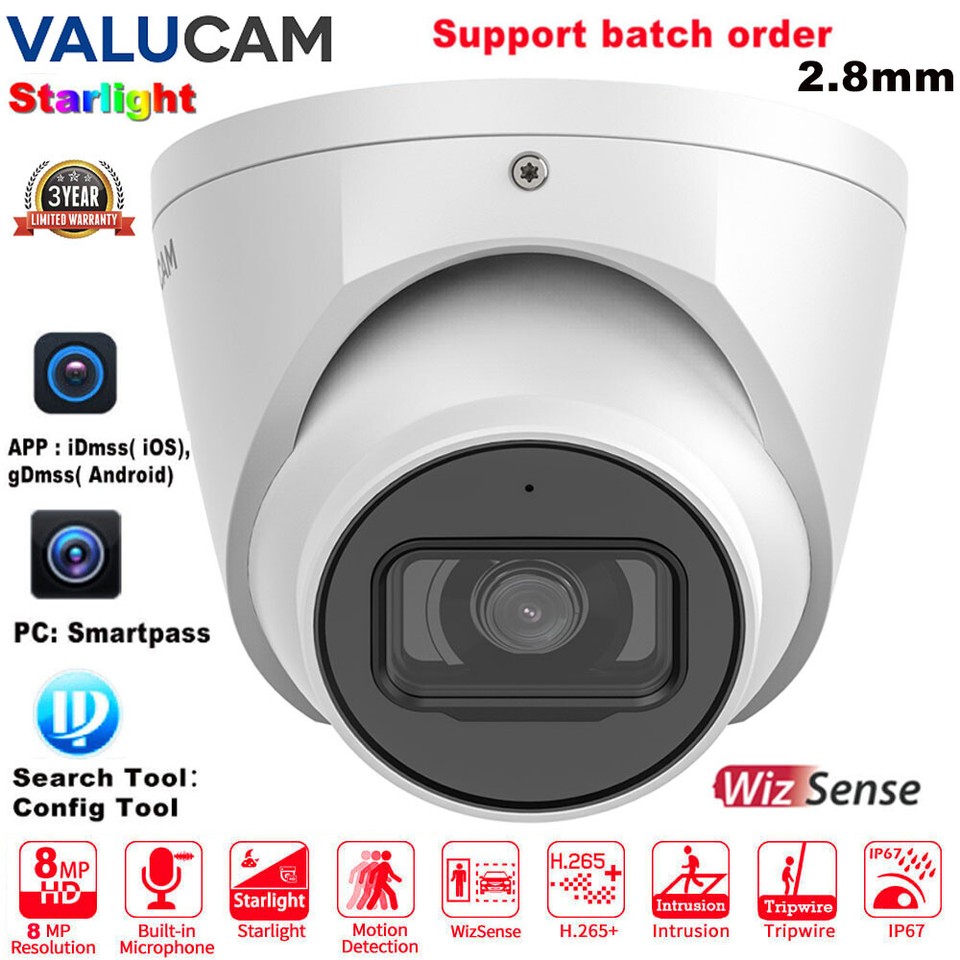 US VALUCAM 8MP 4K MIC Starlight POE IR AI IP Camera SMDPlus iDmss gDmss ...