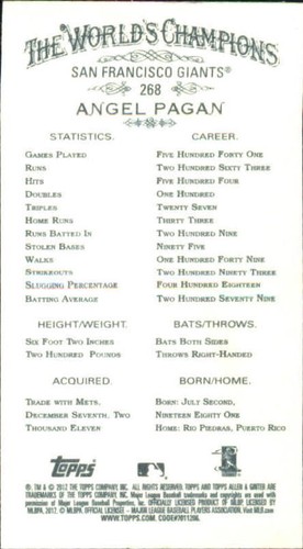 2012 (GIANTS) Topps Allen and Ginter Mini #268 Angel Pagan | eBay