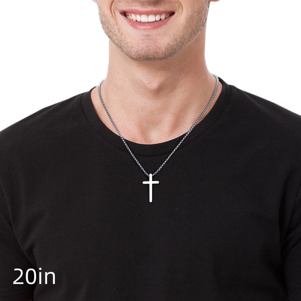 Cross Necklace for Men - Silver Cross Chain for Men, Silver Black ...