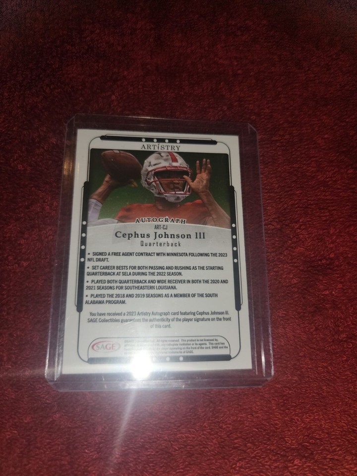 Cephus Johnson III 2023 SAGE ARTISTRY Auto RC Buccaneers Vikings SELA # ...